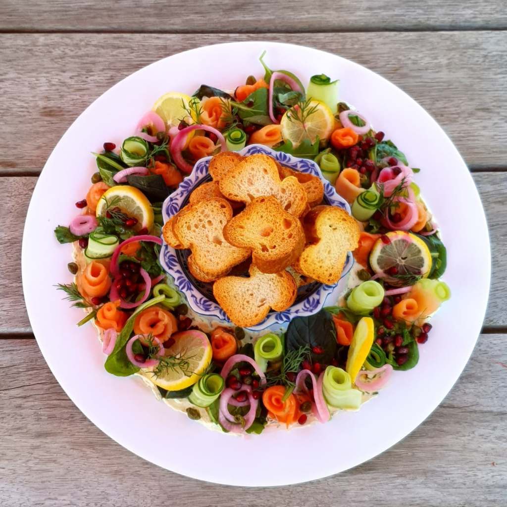 Smoked Salmon Wreath with Cream Cheese & Pickled Onions – Life With Janet