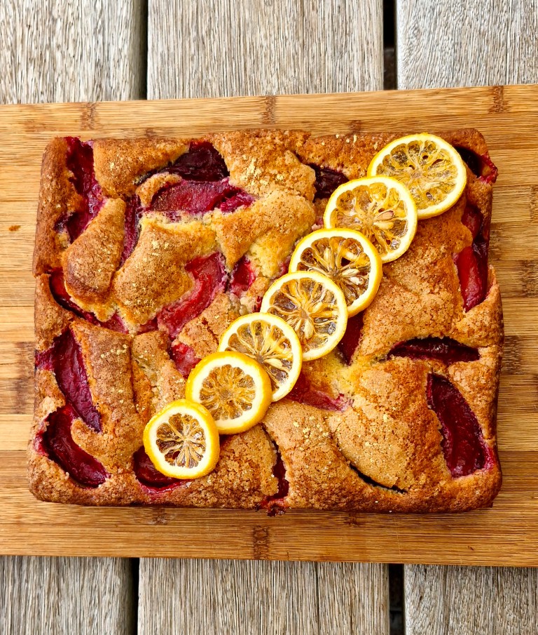 Refreshing Summer Plum and Lemon Traybake Cake with a Sweet Citrus ...